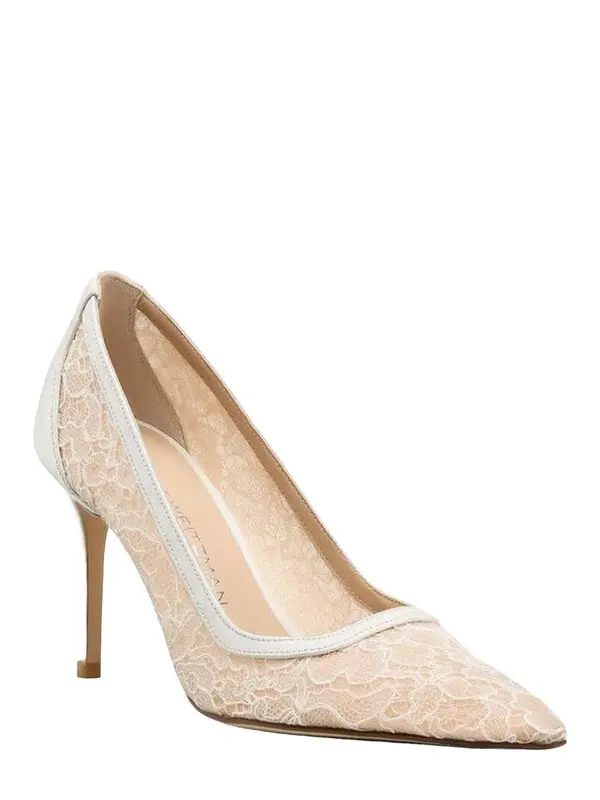 STUART WEITZMAN 85mm Power Lace Pumps - Blanco