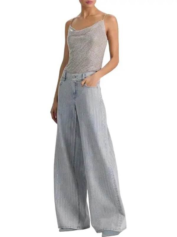 Alice + Olivia Harmon Crystal Chainmail Slip Tank Top - Silver/cha