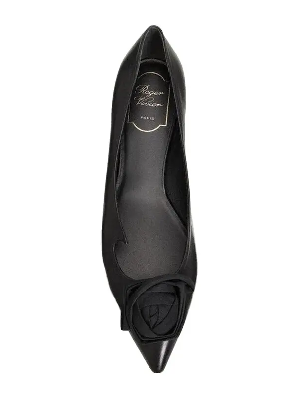 ROGER VIVIER I Love Vivier Rose Leather Ballerina Flats - Nero