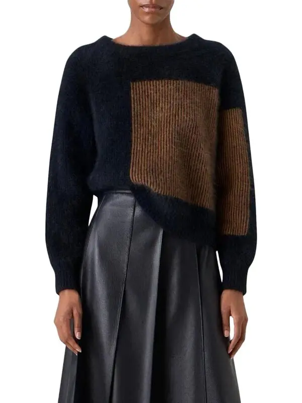 Akris Cloud Cashmere Oro Lienzo Jacquard Crewneck Sweater - Black