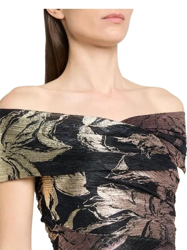 Talbot Runhof Autumn Leaf Ombre Voile Off-the-shoulder Gown - Copper