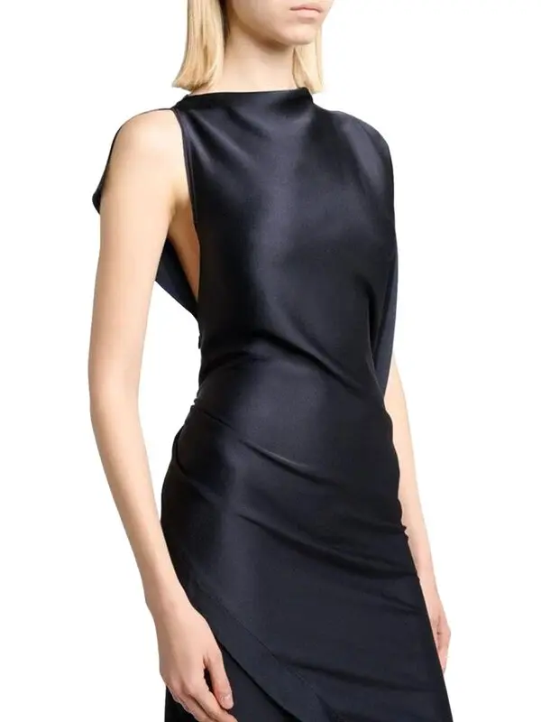 Victoria Beckham Kyra Satin Asymmetric Midi Dress - Midnight
