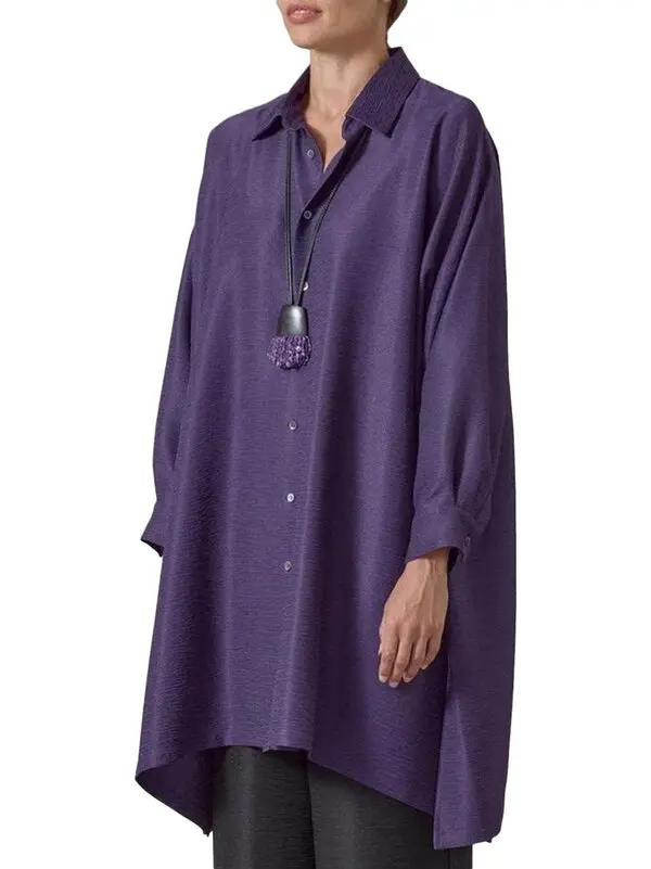 Eskandar Wide A-line Shirt With Collar Very Long Length With Slits - Tincture