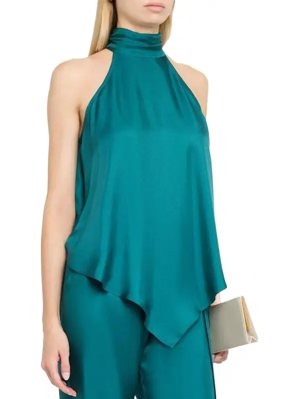 Lapointe Lightweight Silk Pointed Halter Top - Emerald