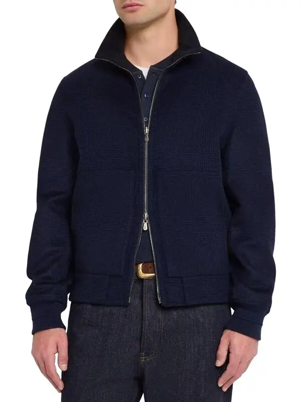 Brunello Cucinelli Apos;s Cashmere Textured Full-zip Bomber Jacket - Blue