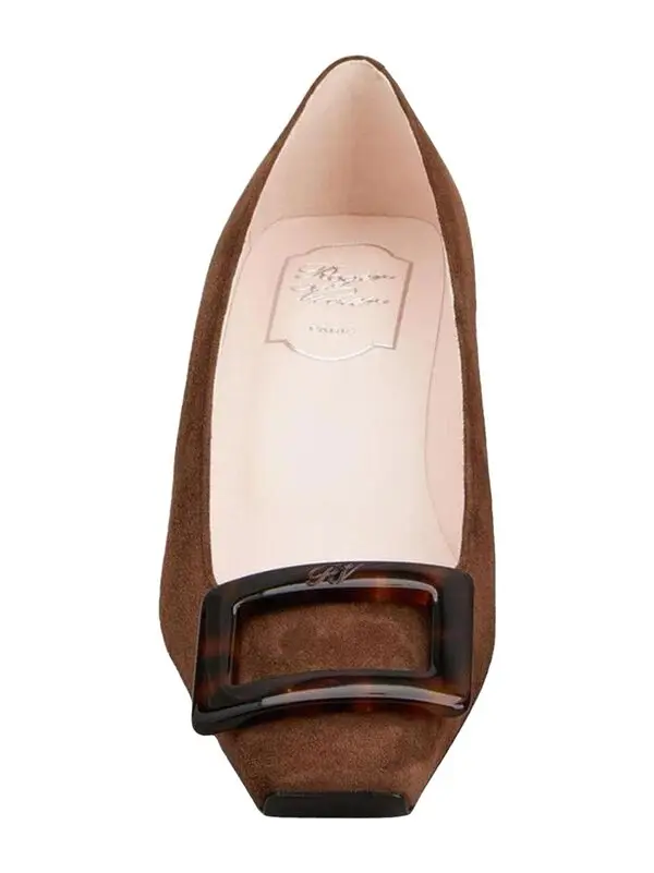 ROGER VIVIER Belle Vivier 45mm Turtle-buckle Suede Pumps - Noce