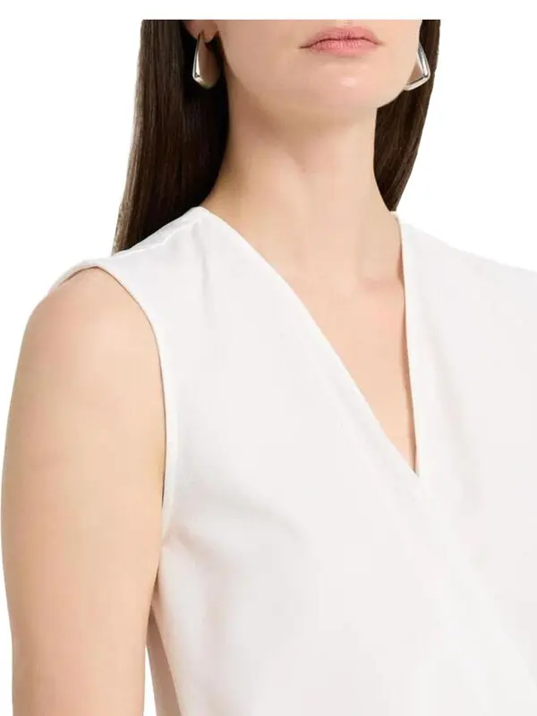 Emporio Armani Sleeveless Faux-wrap Crepe Shell - Solid Whit