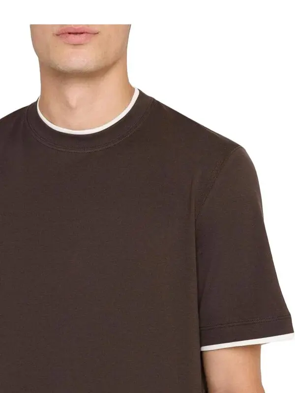 Brunello Cucinelli Apos;s Cotton Crewneck Tipped T-shirt - Cfg75 Deep