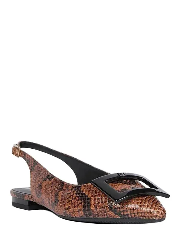 ROGER VIVIER Gommettine Croc-embossed Leather Slingback Ballerina Flats - Cognac