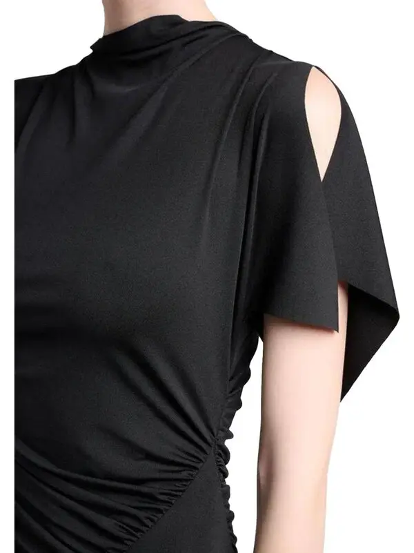Victoria Beckham Blousey Asymmetric Short-sleeve Midi Dress - Black