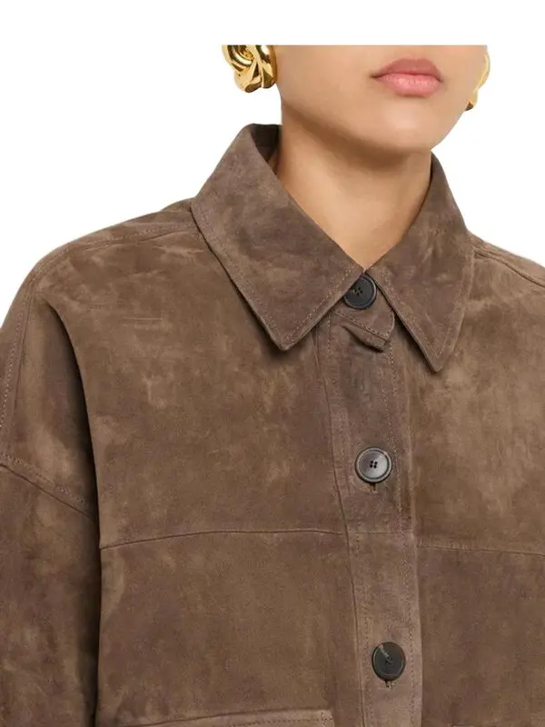 ARMA Kaylee Button-down Suede Shirt Jacket - Soil