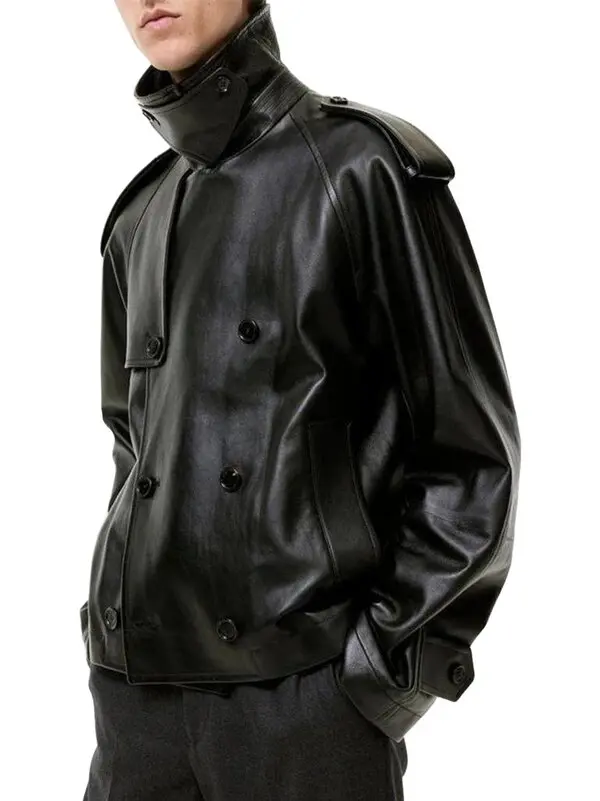 Burberry Apos;s Leadenham Double-breasted Leather Jacket - Black