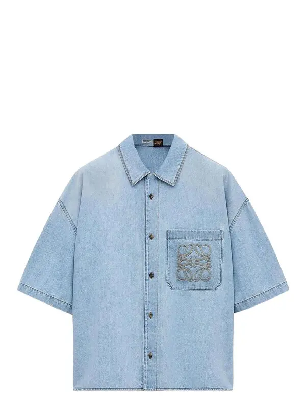Loewe Apos;s X Paula & Apos;s Ibiza Anagram Denim Short-sleeve Shirt - Washed Blu