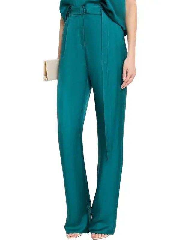 Lapointe Belted Silk Pleated Straight-leg Trousers - Emerald