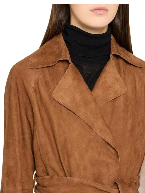 ARMA Yava Wrap-front Lambskin Suede Coat - Saddle