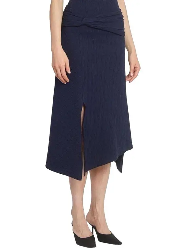 Victoria Beckham Twisted Cotton Plisse Midi Handkerchief Skirt - Navy