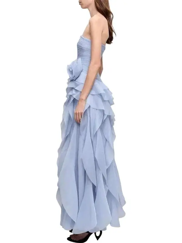 Aje Canyon Strapless Tiered Ruffle Gown - Cloud Blue