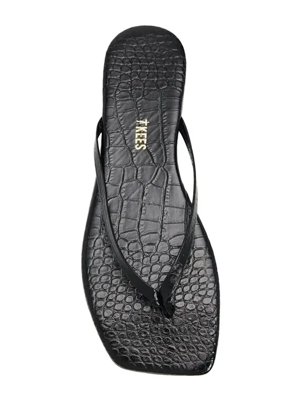 Tkees Lily Leather Square-toe Thong Sandals - Sable Croc
