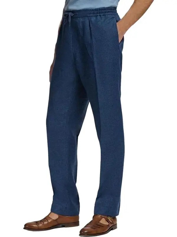 Ralph Lauren Purple Label Apos;s Hand-tailored Plaid Linen Trousers - Racing Nav