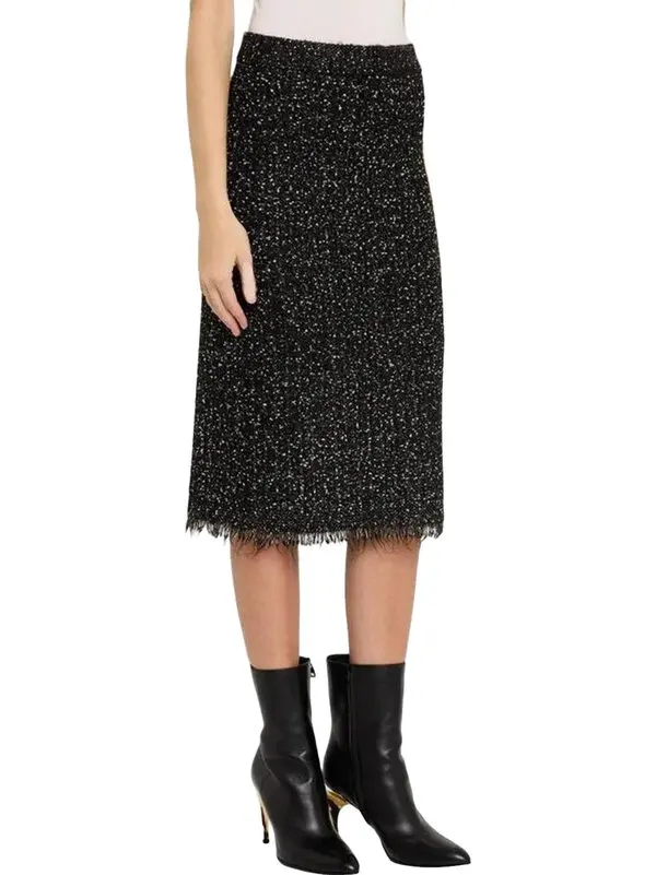Kobi Halperin Juliette Metallic Tweed Knit Midi Skirt - Black/whit