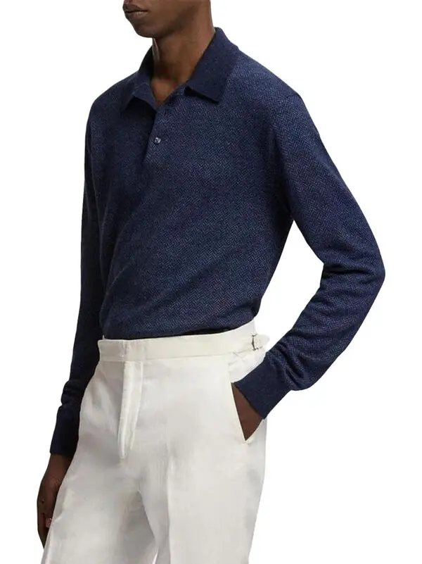 Ralph Lauren Purple Label Apos;s Linen-cashmere Polo Sweater - Navy Multi