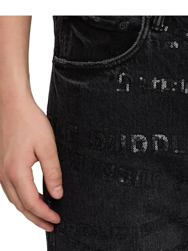 PURPLE BRAND Apos;s P011 Sequins Wordmark Jeans - Black