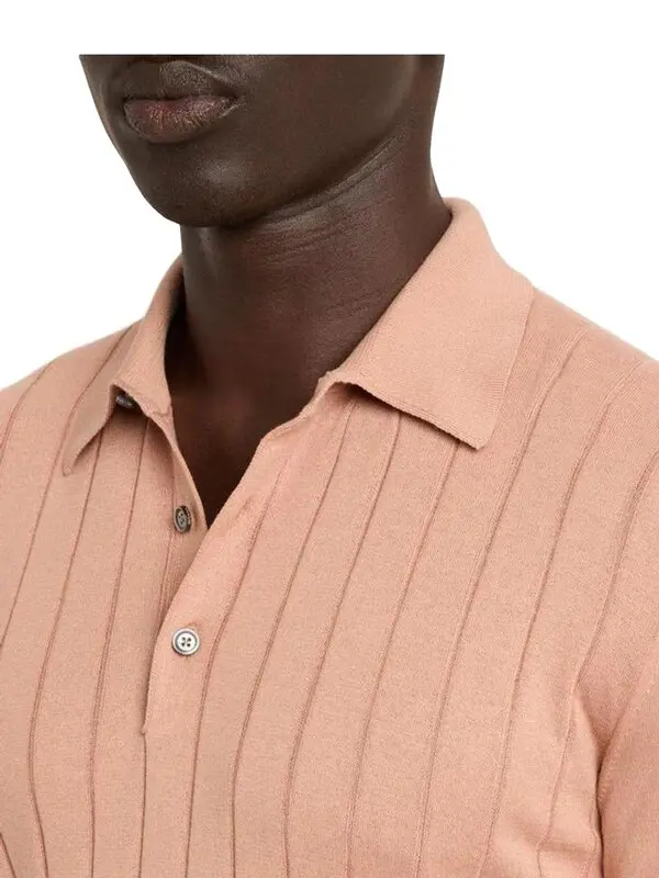 Kiton Apos;s Wide Rib Sea Island Cotton Polo Sweater - Peach