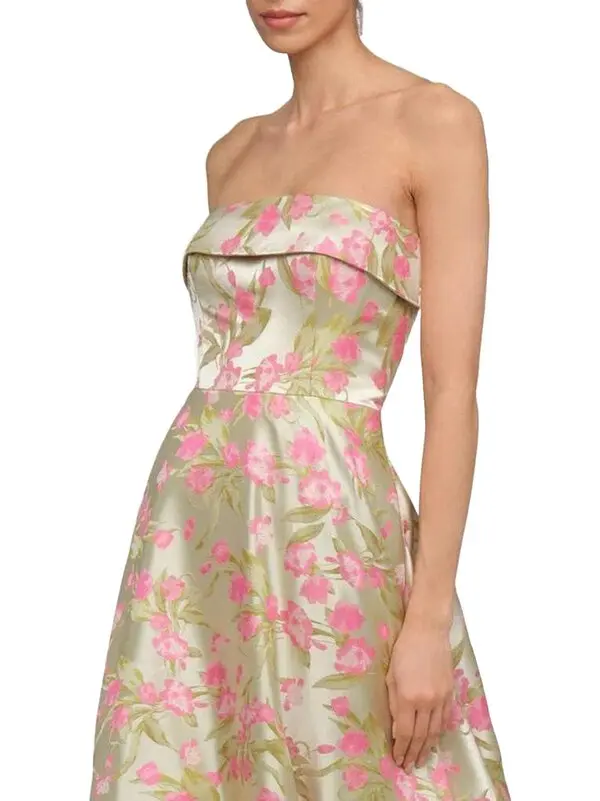Theia Sylvana Strapless High-low Jacquard Gown - Blushberry