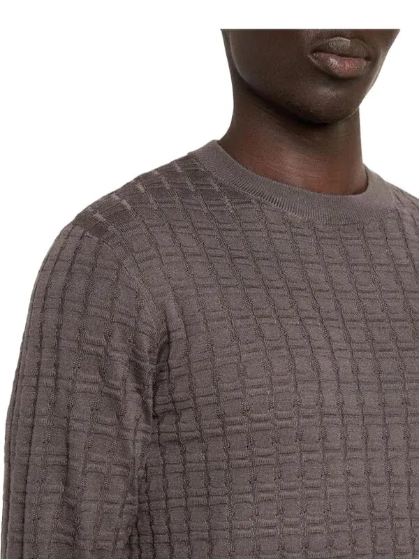 Emporio Armani Apos;s Grid Jacquard Crewneck Sweater - Silver