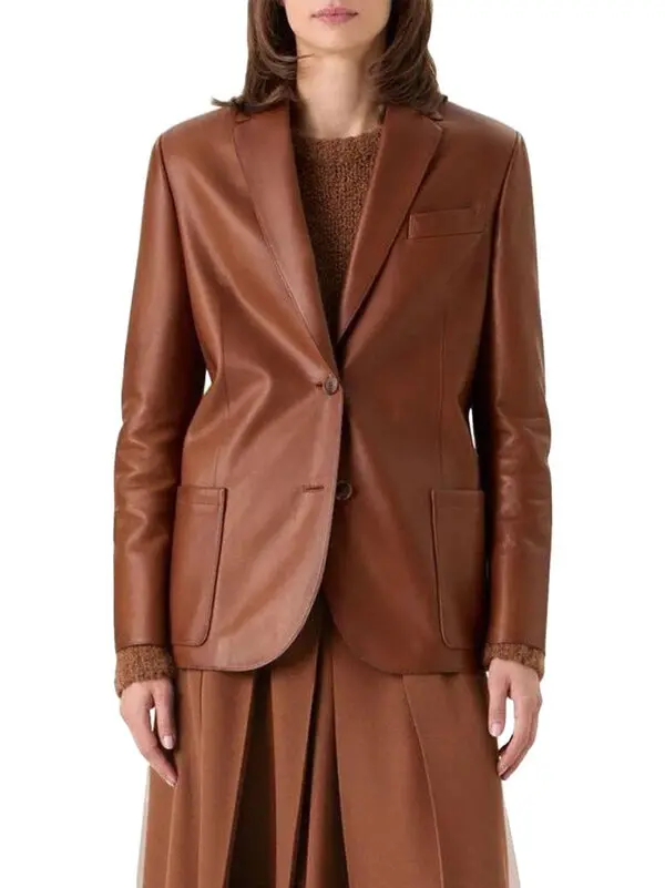 Akris Kora Nappa Leather Single-breasted Jacket - Vicuna