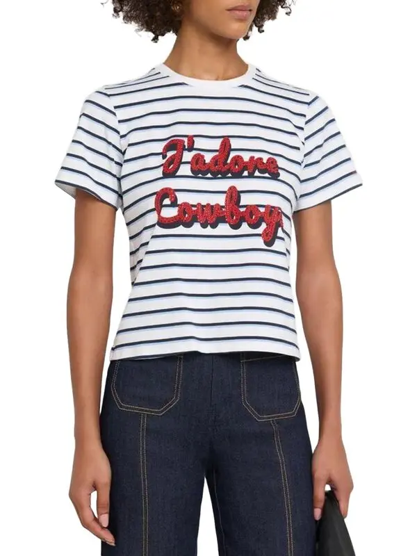 Cinq À Sept J & Apos;adore Cowboys Embellished Shrunken Tee - White Mult