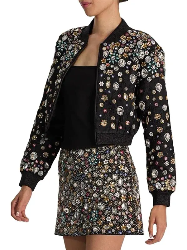 Alice + Olivia Jackie Embellished Cropped Jacket - Black/mult