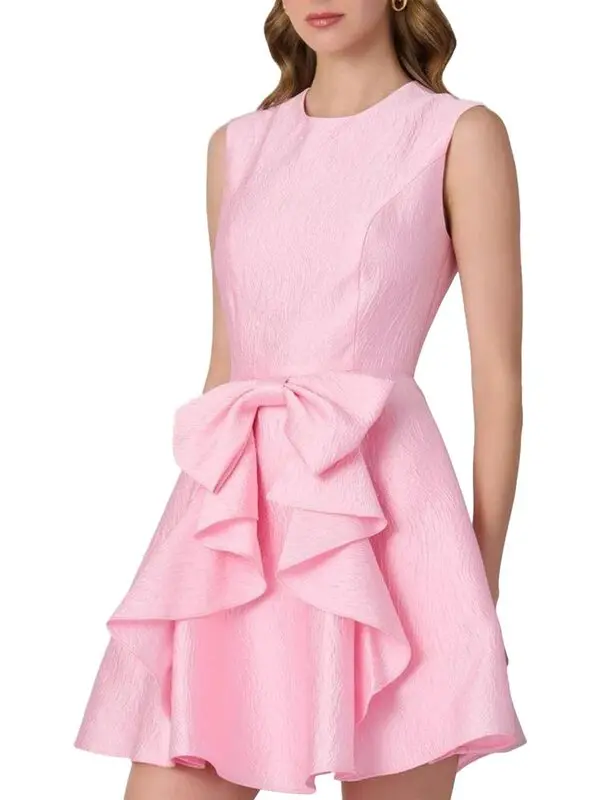 Shoshanna Gabby Bow-embellished Jacquard Mini Dress - Peony