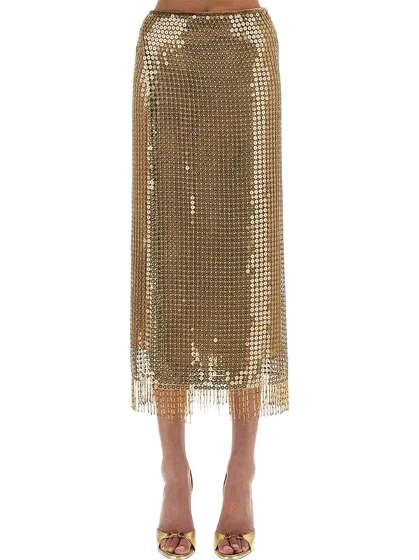 Roberto Cavalli Sequined Fishnet Midi Wrap Skirt - Gold