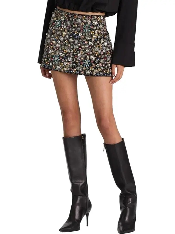 Alice + Olivia Rubi Embellished Micro Mini Skirt - Black/mult