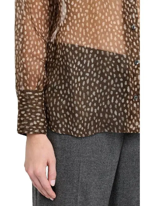 Brunello Cucinelli Pois-lier Print Long-sleeve Silk Blouse - Chocolate