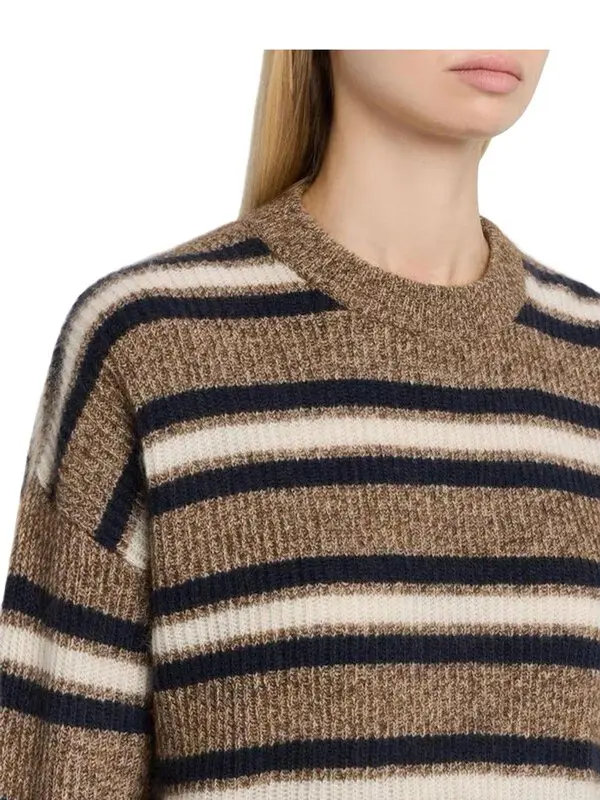 Brunello Cucinelli Cashmere-mohair Striped Sweater - Brown