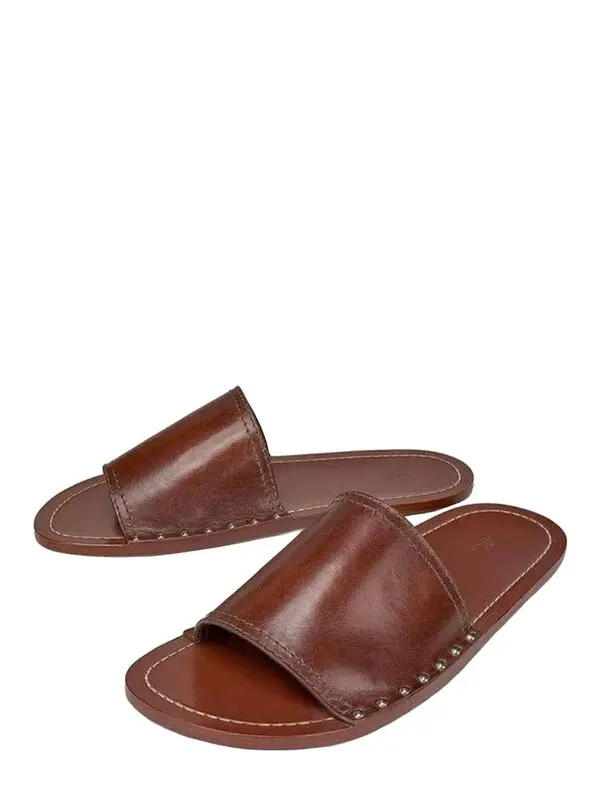 TOTEME Studded Leather Slides - Sienna