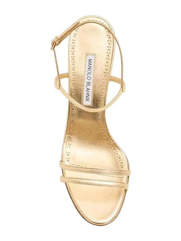 Manolo Blahnik 105mm Ciagapla Metallic Leather Sandals - Gold
