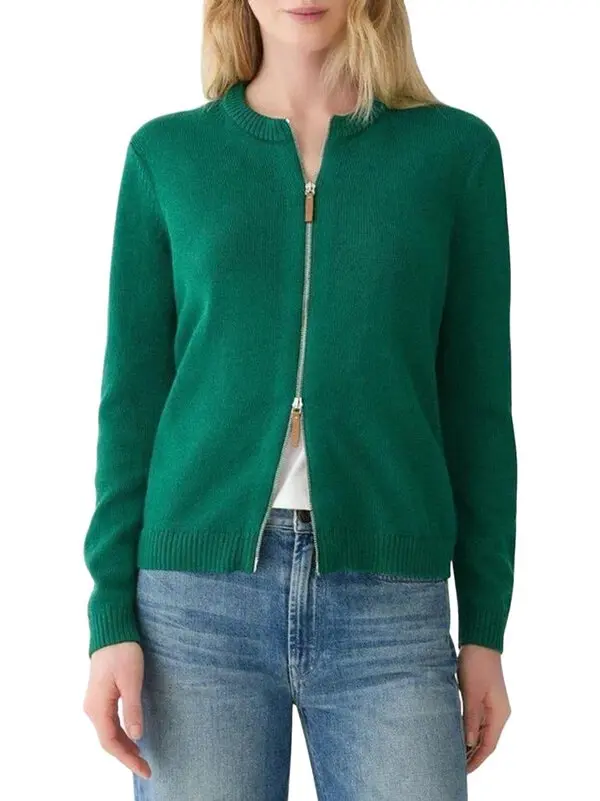 Lafayette 148 New York Crewneck Cotton-silk Cardigan - Grass