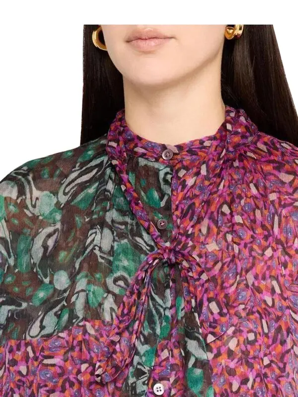 Dries Van Noten Patchwork-print Silk Plisse Neck-scarf Bubble Blouse - Fuchsia