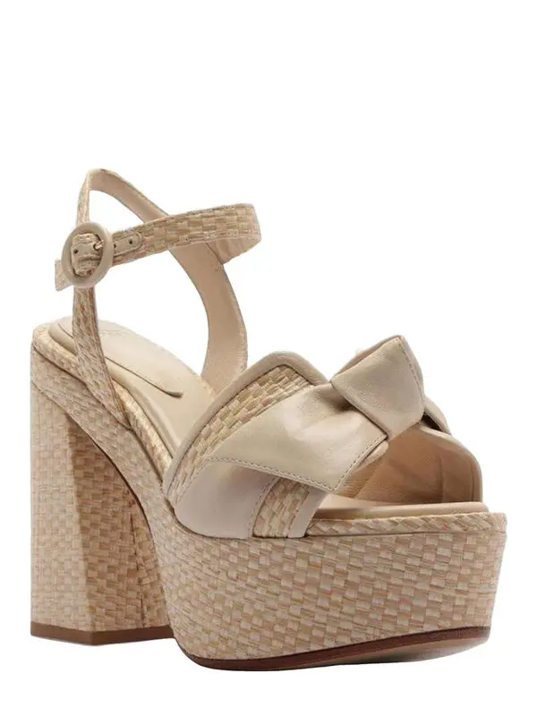 ALEXANDRE BIRMAN Maxi Clarita Flare 120mm Raffia &amp; Leather Platform Sandals - Shell