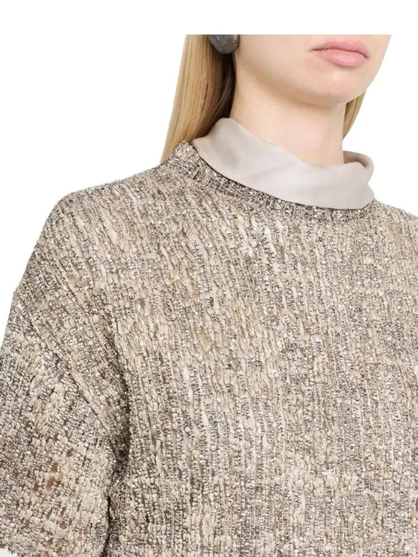 Brunello Cucinelli Couture Metallic Mohair Top - Silver