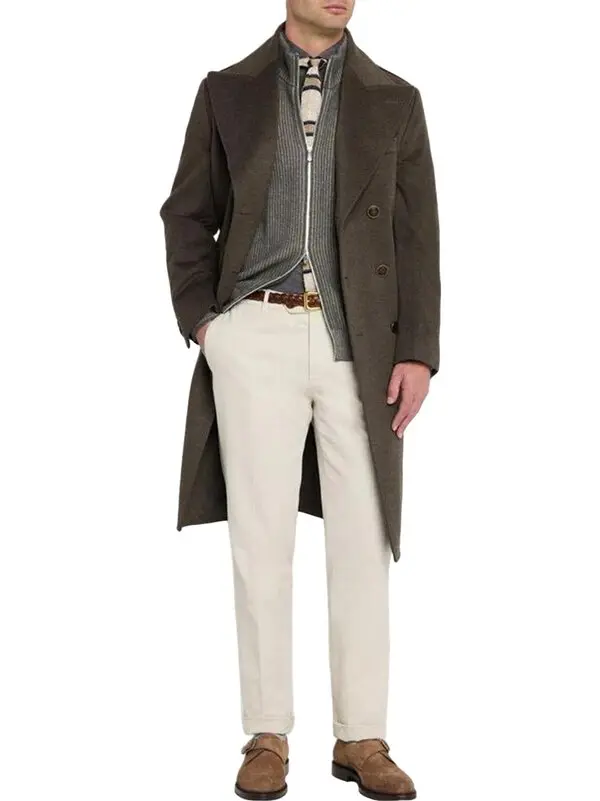 Brunello Cucinelli Apos;s Wool Mid-length Double-breasted Overcoat - Mud