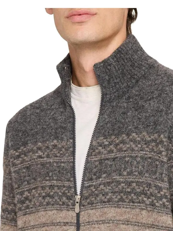 Brunello Cucinelli Apos;s Geometric Stripe Full-zip Cardigan - Ctr58 Char