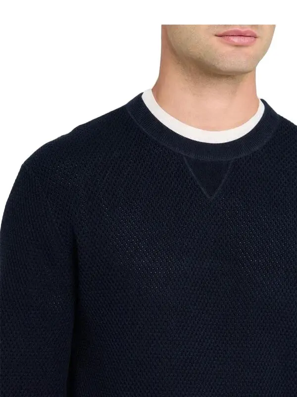 Theory Apos;s Myhlo Cotton Knit V-stitch Crewneck Sweater - Baltic