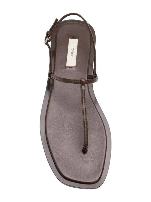 TOTEME T-strap Nappa Leather Flat Thong Sandals - Bark