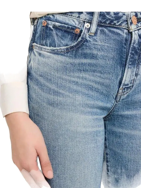 Moussy Vintage Washed Denim Mid-rise Flared Jeans - Light Blue