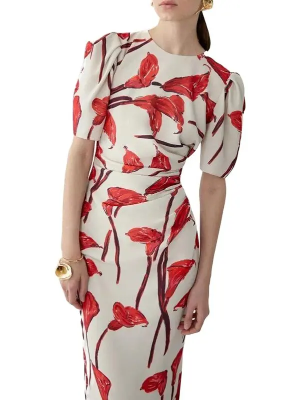 Carolina Herrera Calla Lily Ankle Length Dress - Ceramic Multi