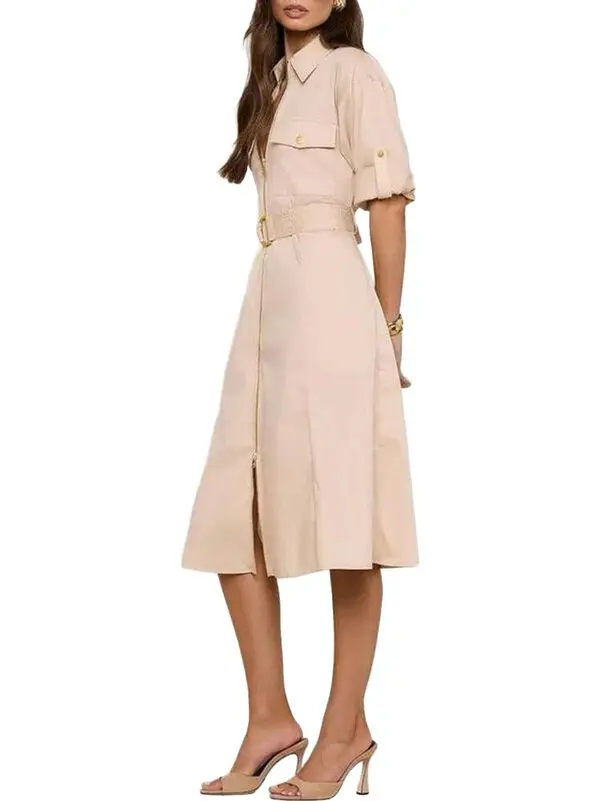 L & APOS;AGENCE Callen Belted Midi Shirtdress - Biscuit